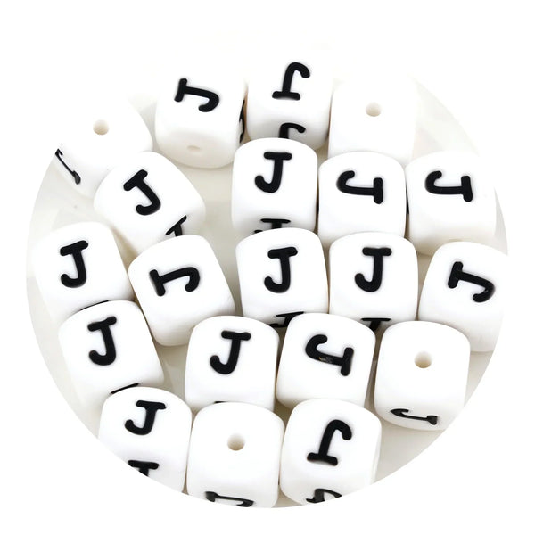 Letter J Square Silicone String Beads 12mm | Bulk Discounts